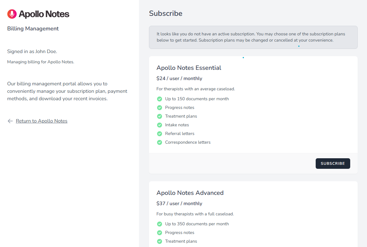 Upgrade your plan – Apollo Notes